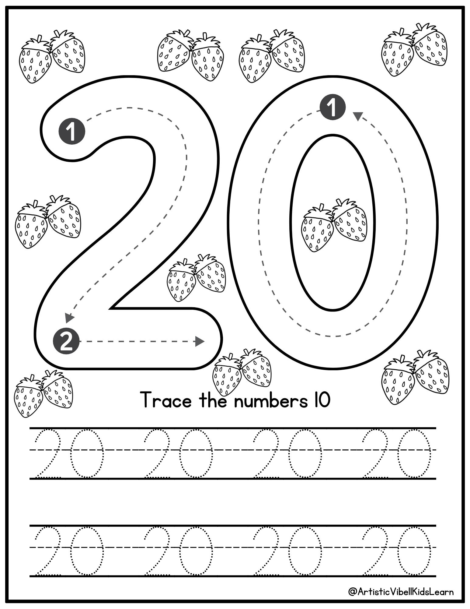 Numbers 1-20 Trace, Count, and Color Worksheets Preschool Numbers ...