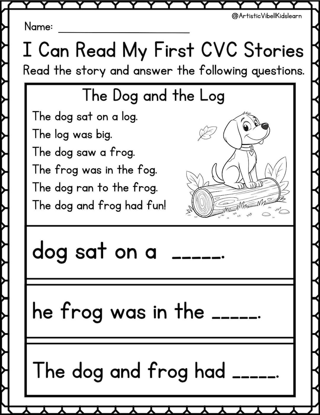 Phonics Worksheets My First CVC Sentences for Kindergarten and First ...