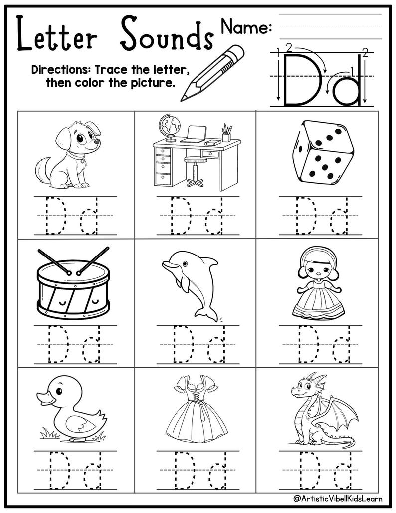 Alphabet Beginning Sounds Worksheets Letters Color & Trace Handwriting ...
