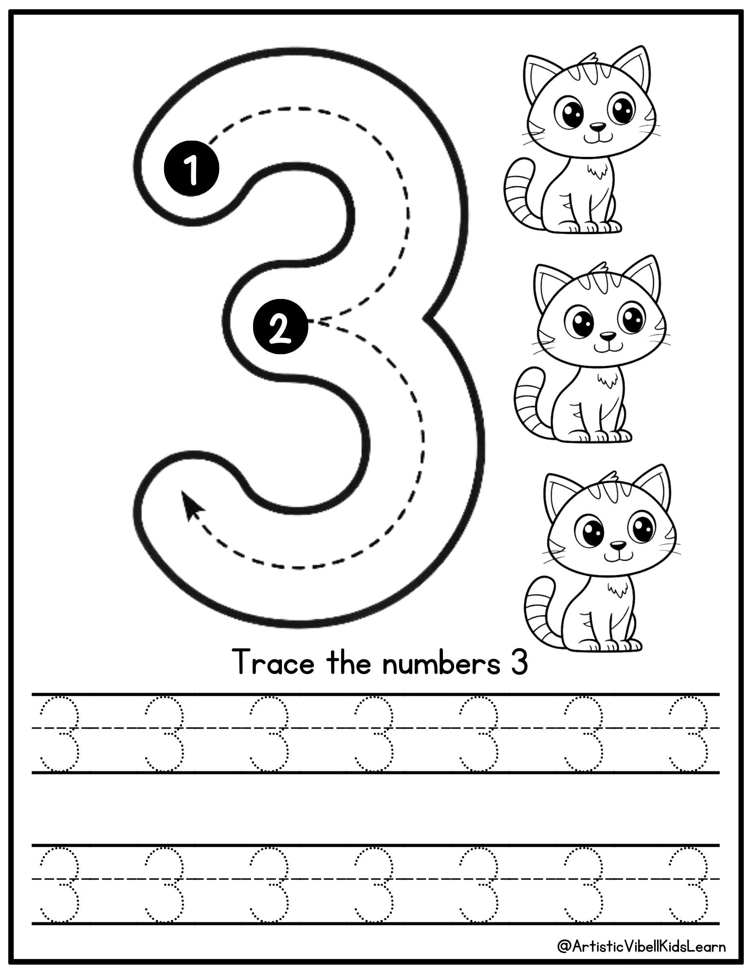 Number 3 Tracing And Colouring Worksheet For Kindergarten