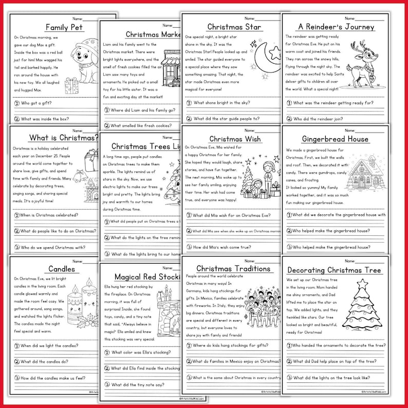 December Christmas Reading Comprehension Passages and Questions ...