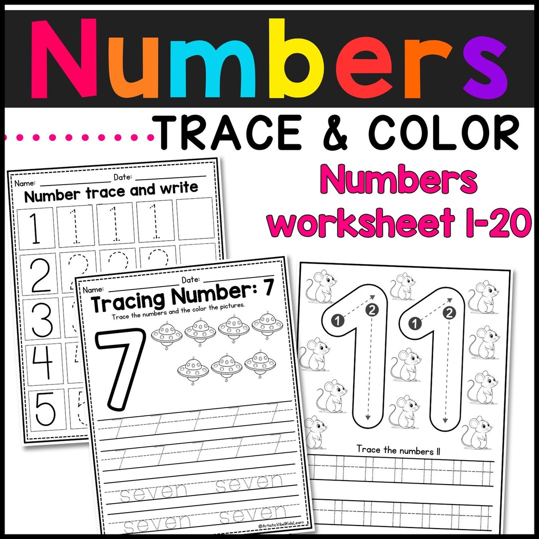 Numbers 1-20 Trace, Count, and Color Worksheets Preschool Numbers ...