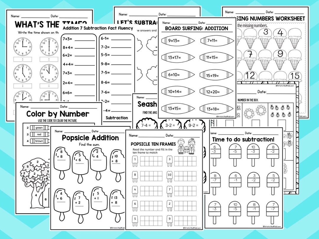 57 Math Worksheets Kindergarten-1st Grade. No Prep Addition and ...