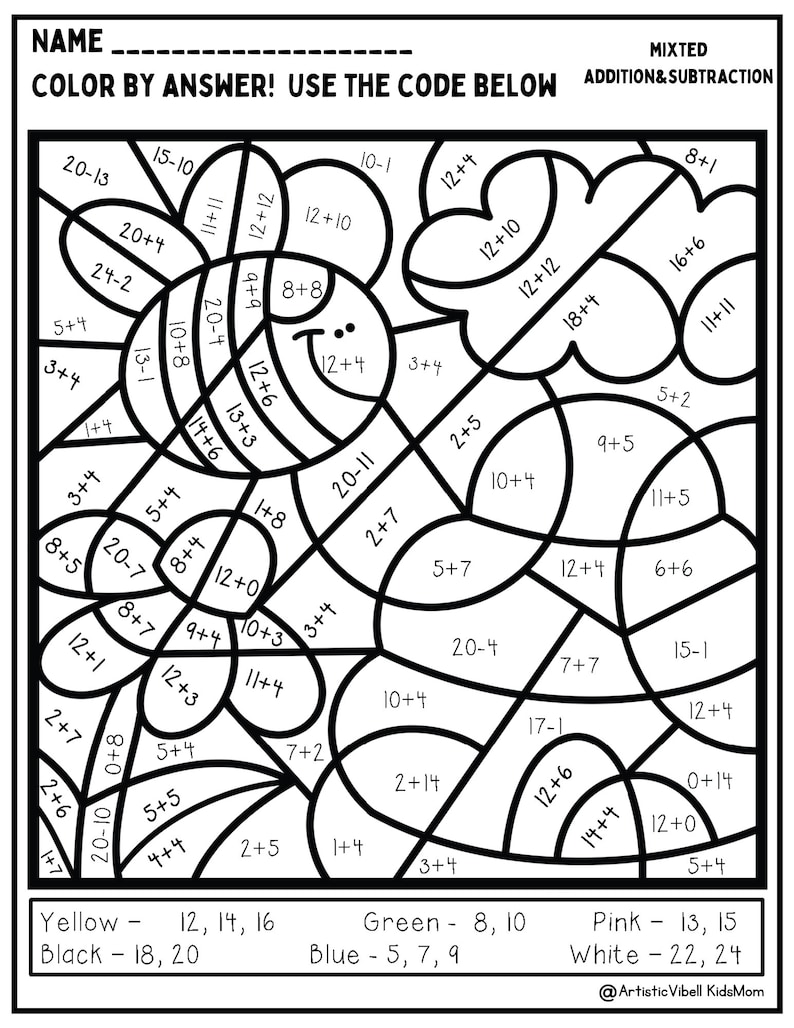 Color by Number Kids Printable Worksheets Spring Spring Addition ...