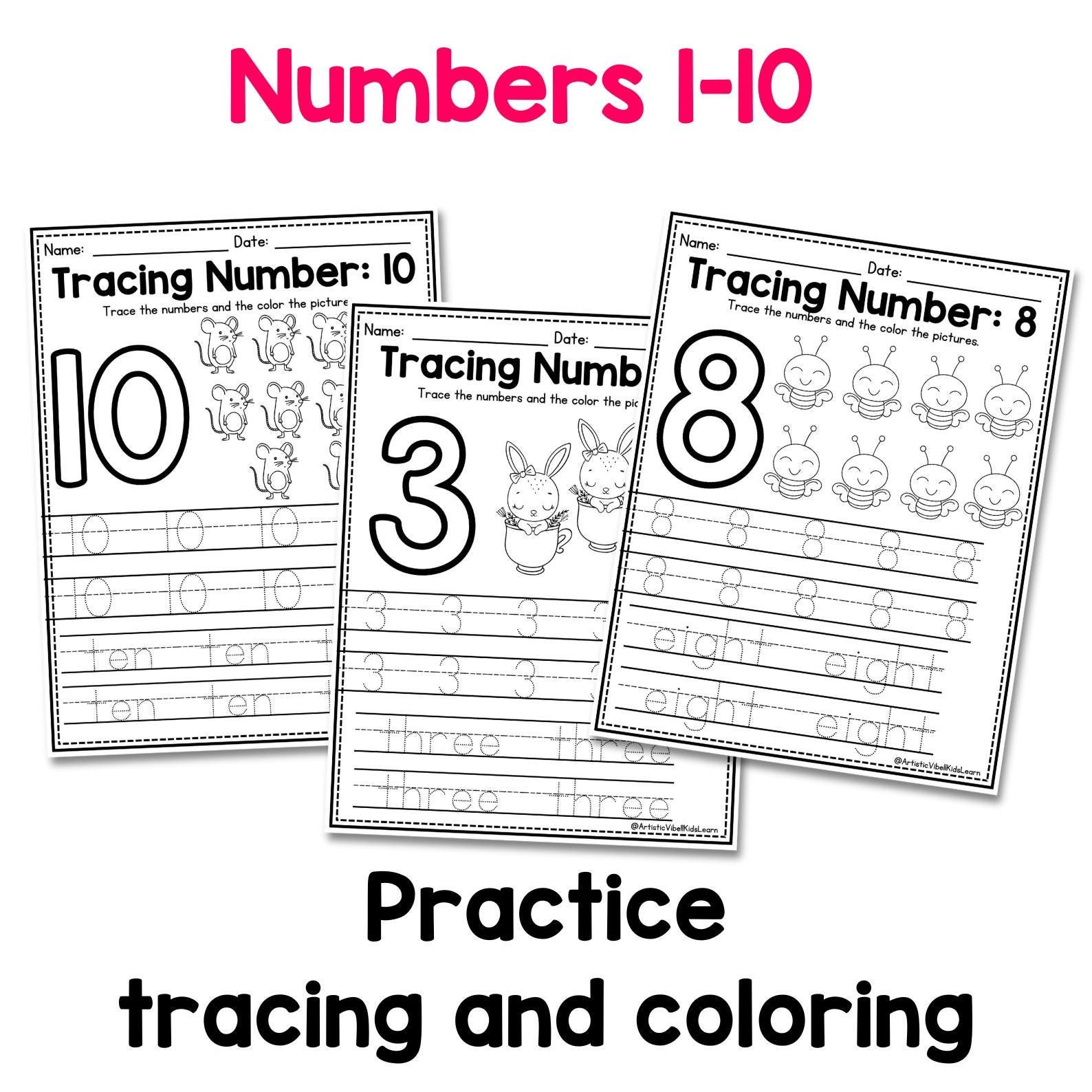 Numbers 1-20 Trace, Count, and Color Worksheets Preschool Numbers ...