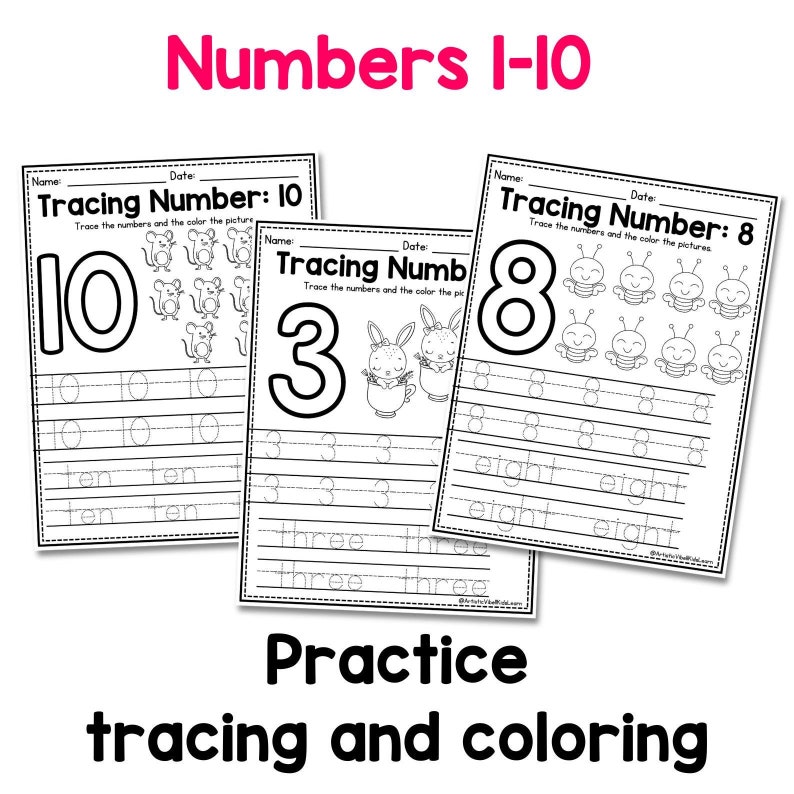 Numbers 1-20 Trace, Count, and Color Worksheets Preschool Numbers ...