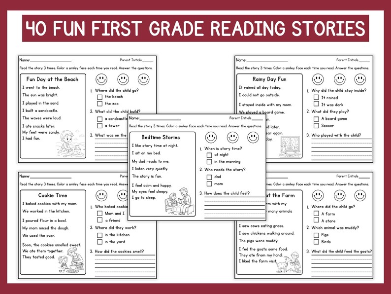 First Grade Reading Comprehension Worksheets Sentence Reading Stories ...
