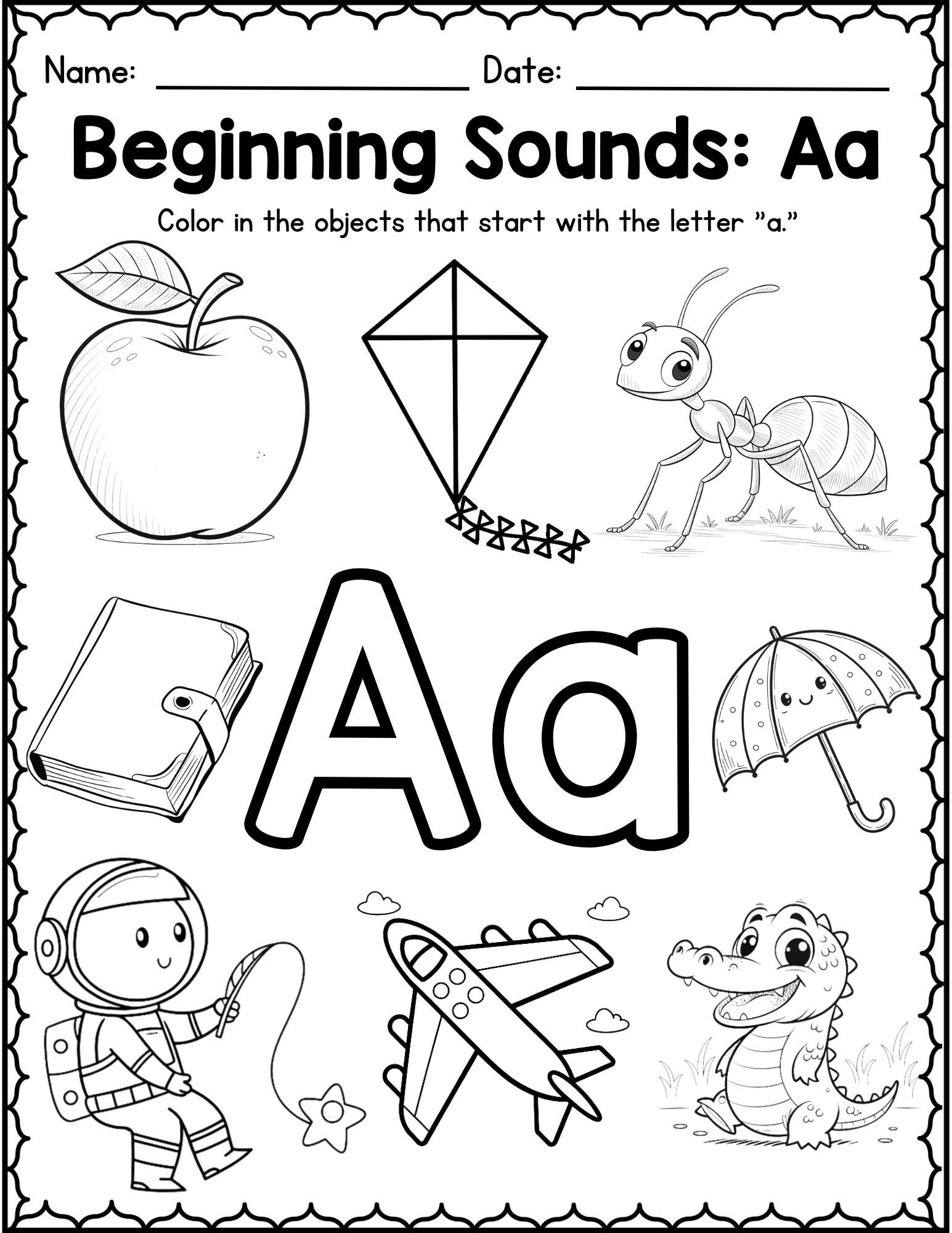 Alphabet Beginning Sounds Coloring Pages Beginning Sounds Worksheets ...