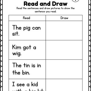 Phonics Worksheets My First CVC Sentences for Kindergarten and First ...