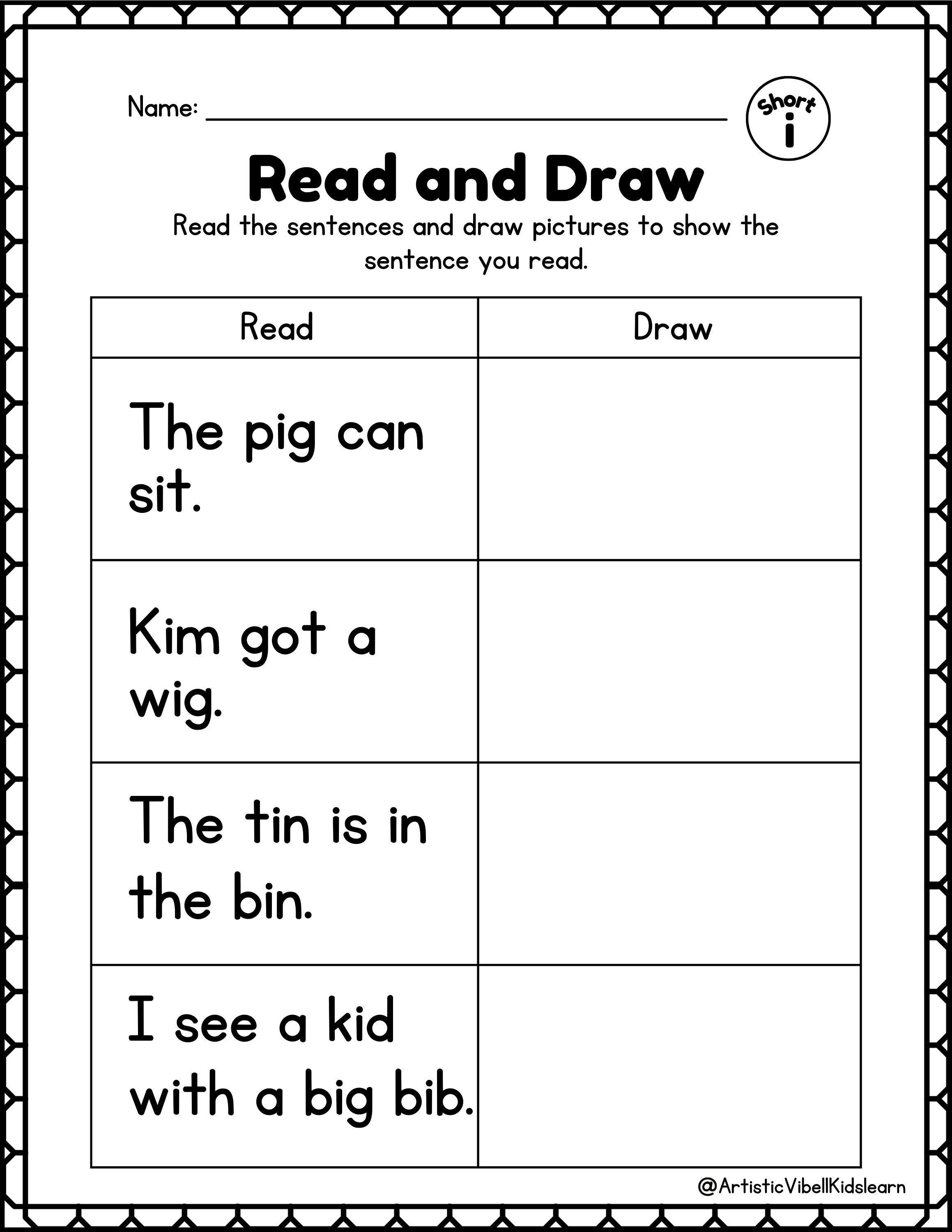 Phonics Worksheets My First CVC Sentences for Kindergarten and First ...