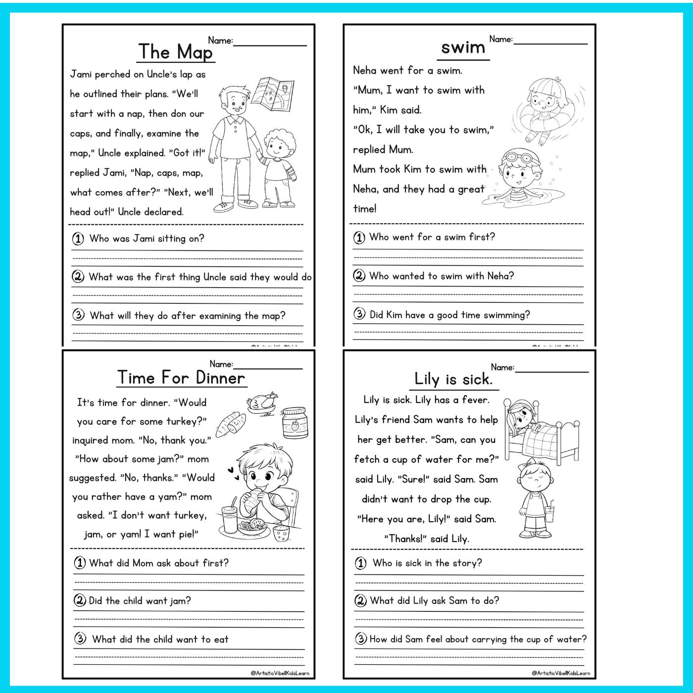 Kindergarten 1st Grade Reading Comprehension Passages Classroom ...