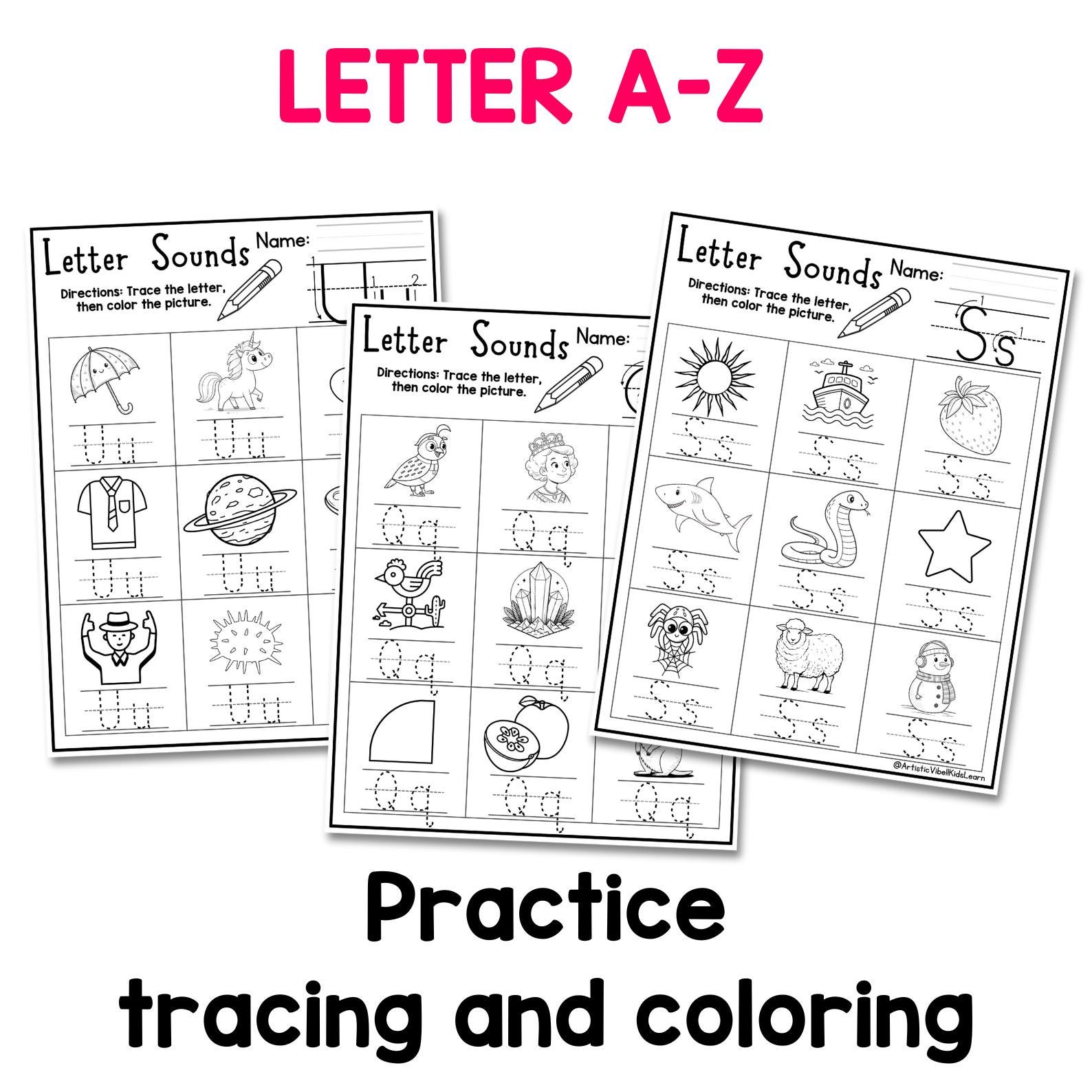 Alphabet Beginning Sounds Worksheets Letters Color & Trace Handwriting ...