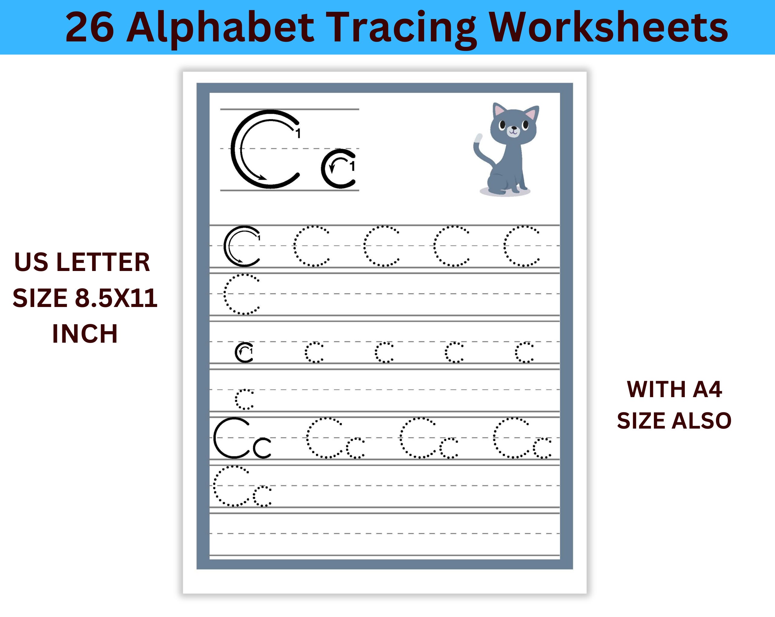 26 ABC Phonics Tracing Worksheet. Preschool Kindergarten Handwriting ...