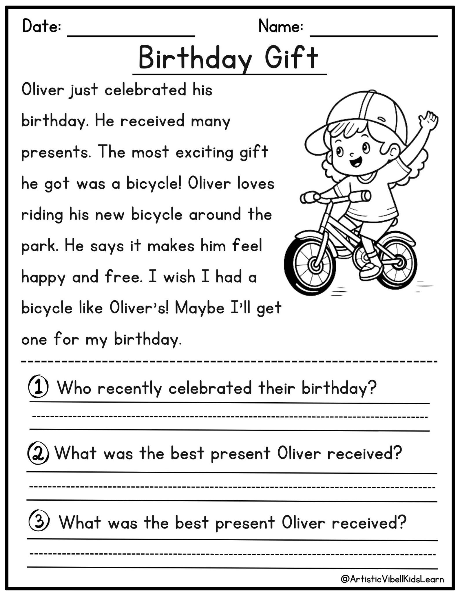 Reading Comprehension Printable - Kindergarten - First Grade ...