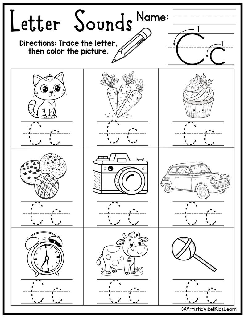Alphabet Beginning Sounds Worksheets Letters Color & Trace Handwriting ...
