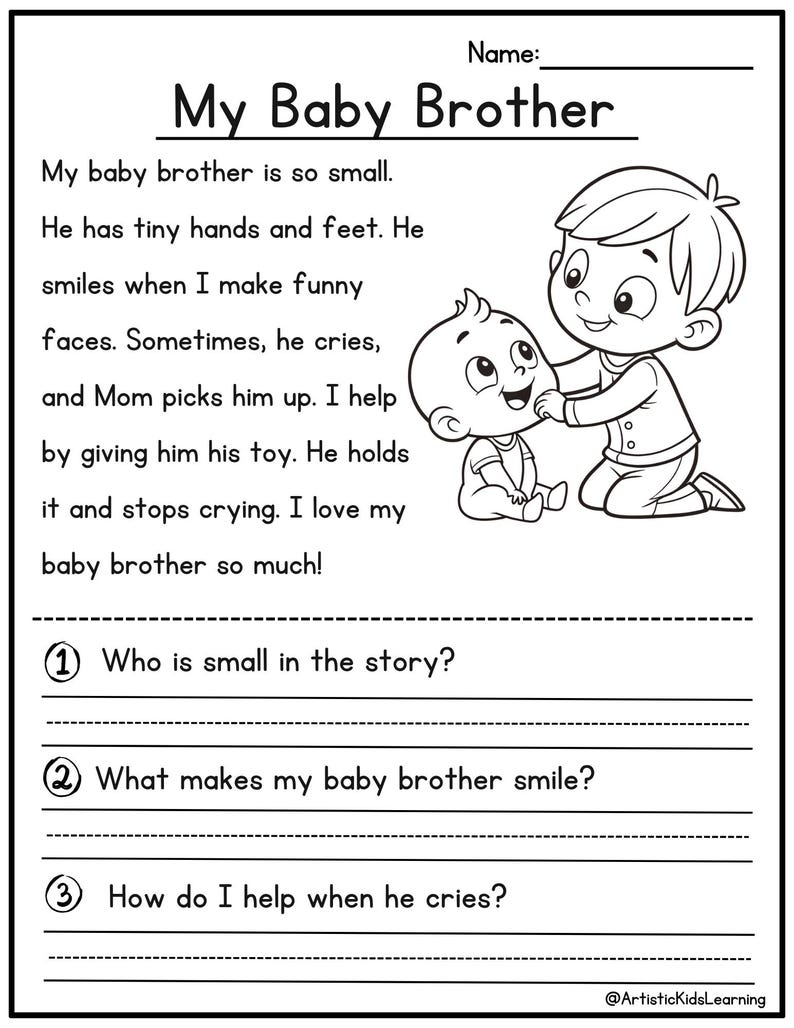 Reading Comprehension Printable - Kindergarten - First Grade ...