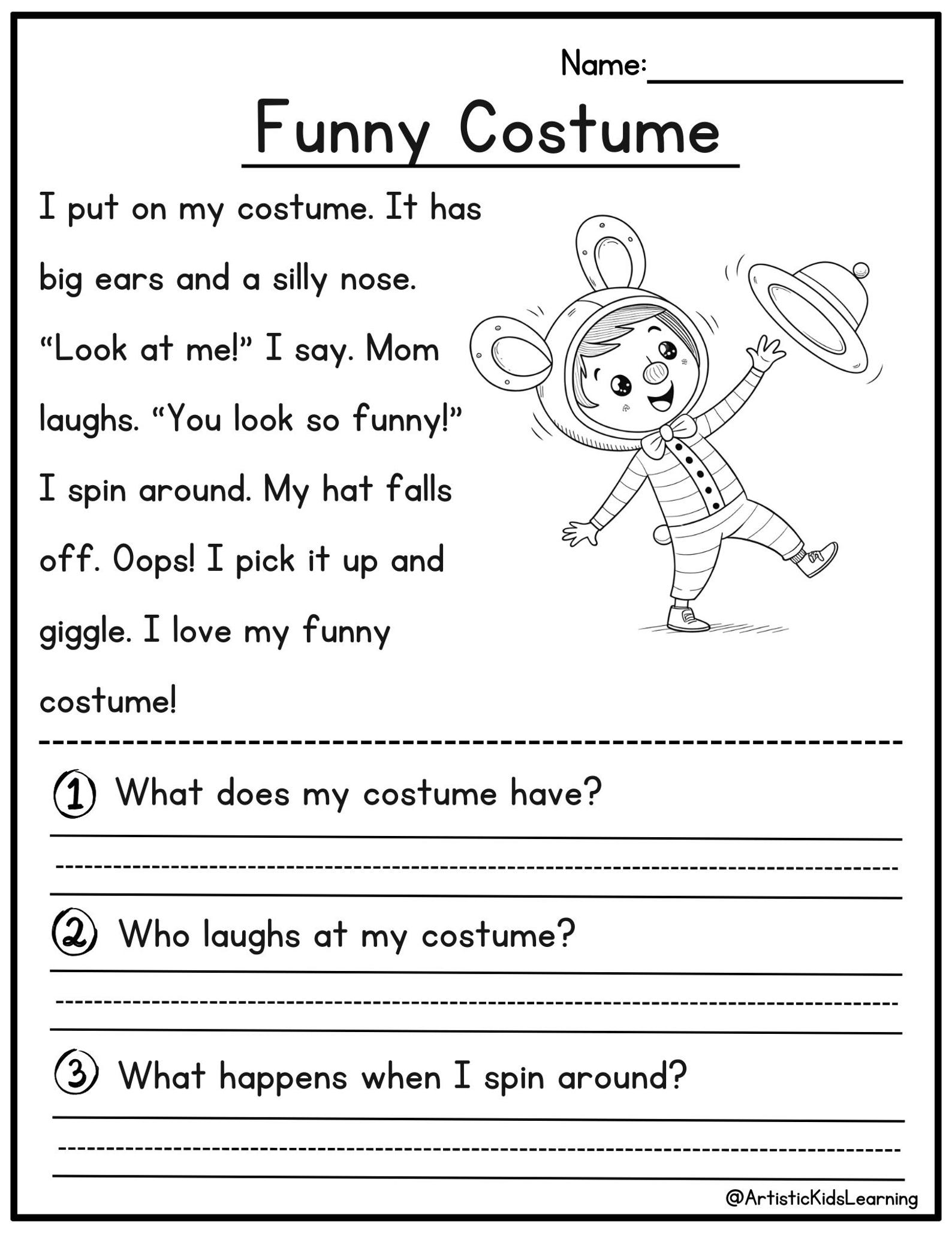 Reading Comprehension Printable - Kindergarten - First Grade - Worksheets - Instant Download ...