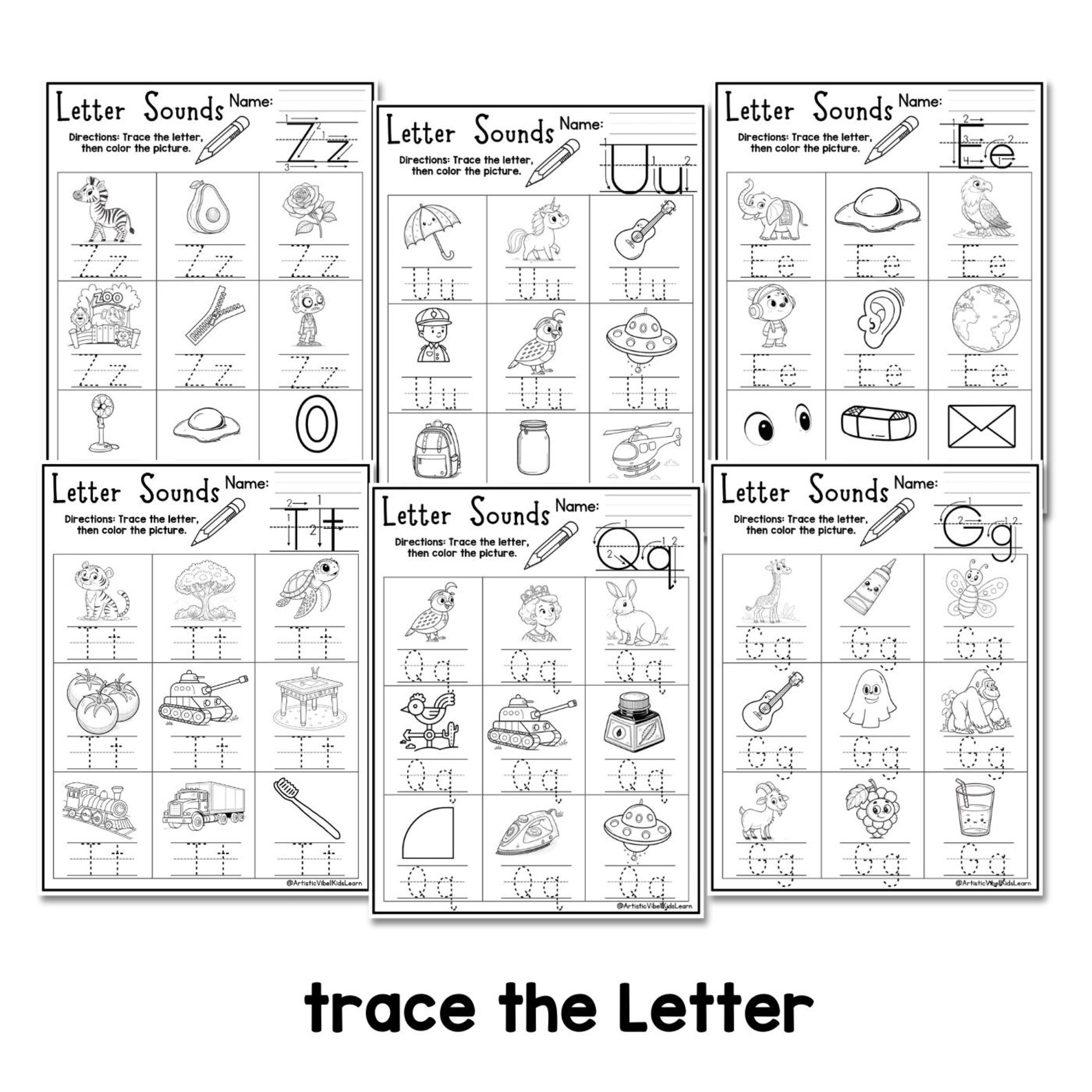 Alphabet Beginning Sounds Worksheets Letters Color & Trace Handwriting ...