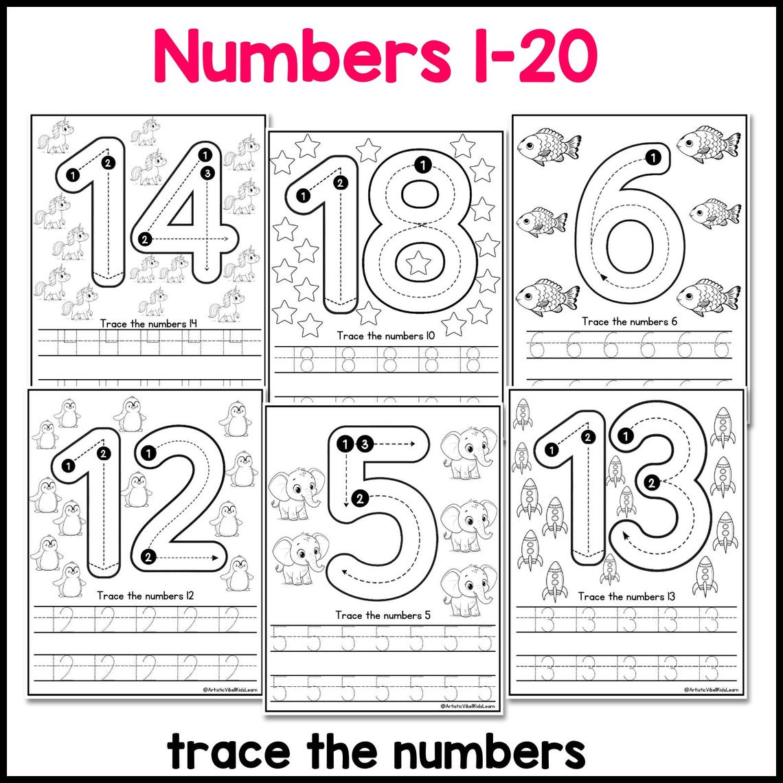 Numbers 1-20 Trace, Count, and Color Worksheets Preschool Numbers ...