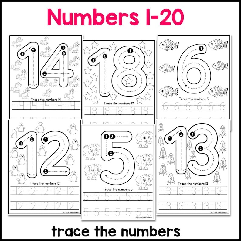 Numbers 1-20 Trace, Count, and Color Worksheets Preschool Numbers ...