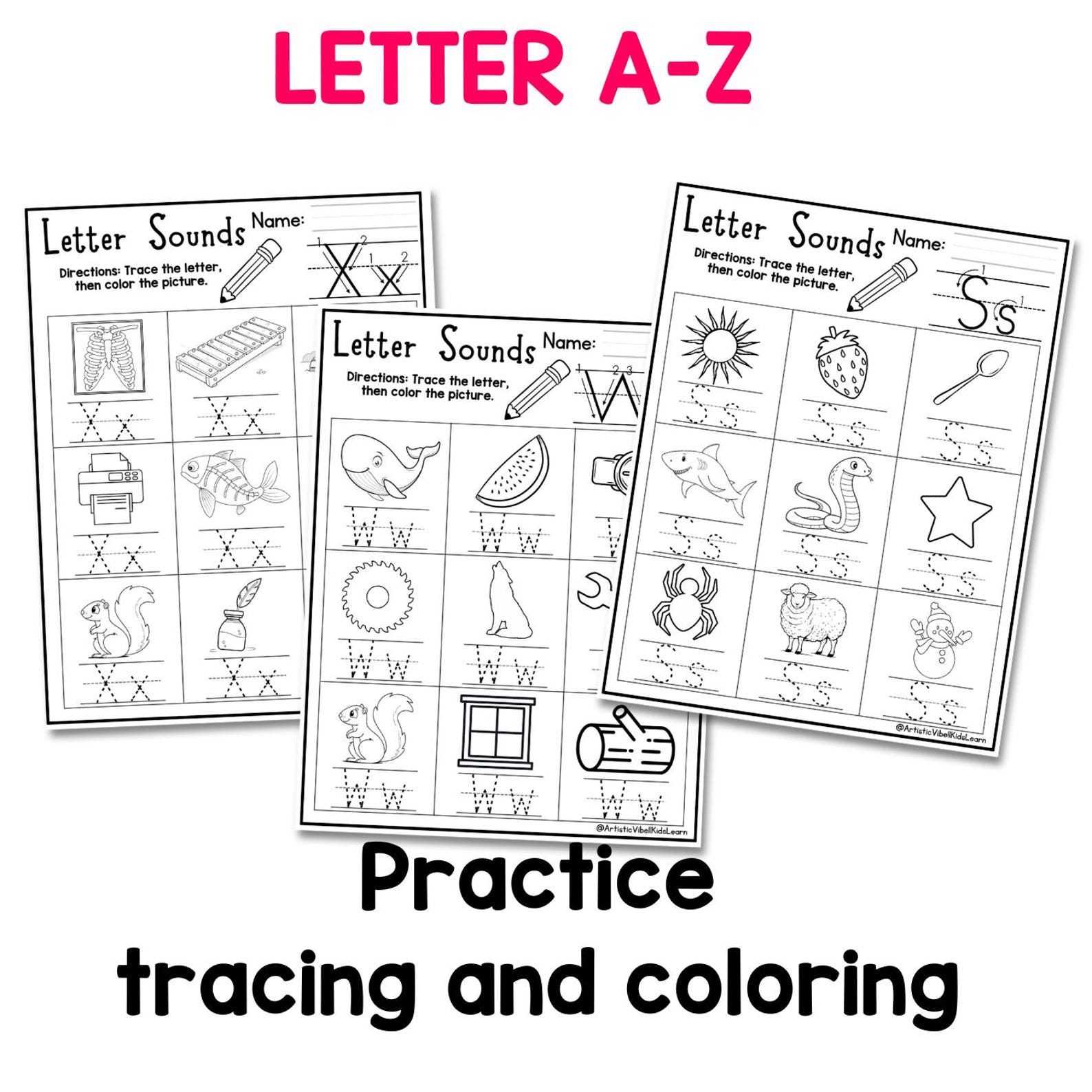 Alphabet Beginning Sounds Worksheets Letters Color & Trace Handwriting ...