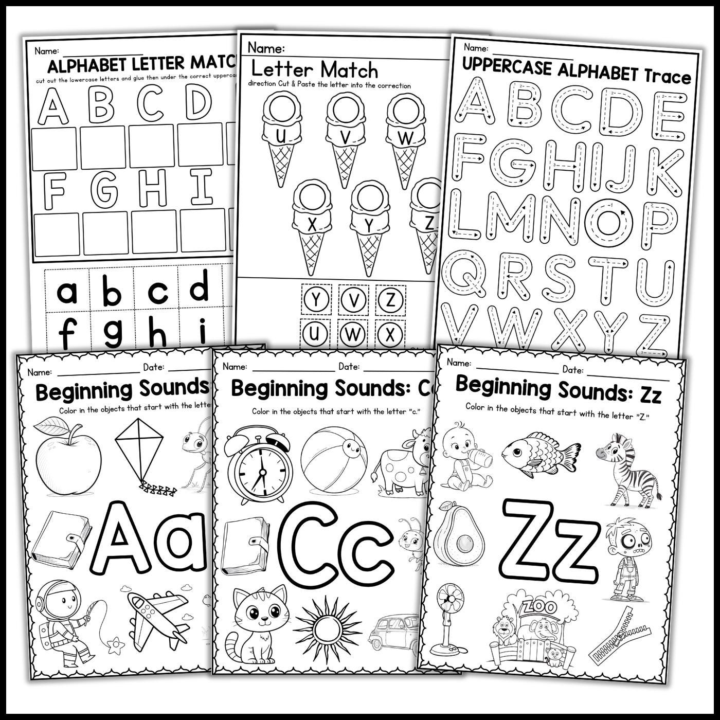 Alphabet Beginning Sounds Worksheets Printable Letters Prek ...