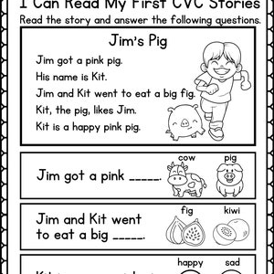 Phonics Worksheets My First CVC Sentences for Kindergarten and First ...