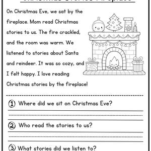 Christmas Reading Comprehension Printable - Kindergarten - First Grade ...