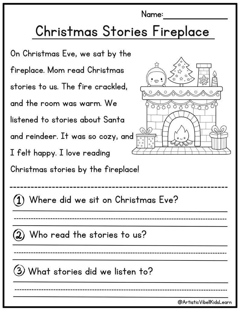 Christmas Reading Comprehension Printable - Kindergarten - First Grade ...