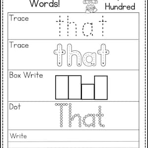 100 Printable Let's Learn Fry 1st Hundred Sight Words Worksheets ...
