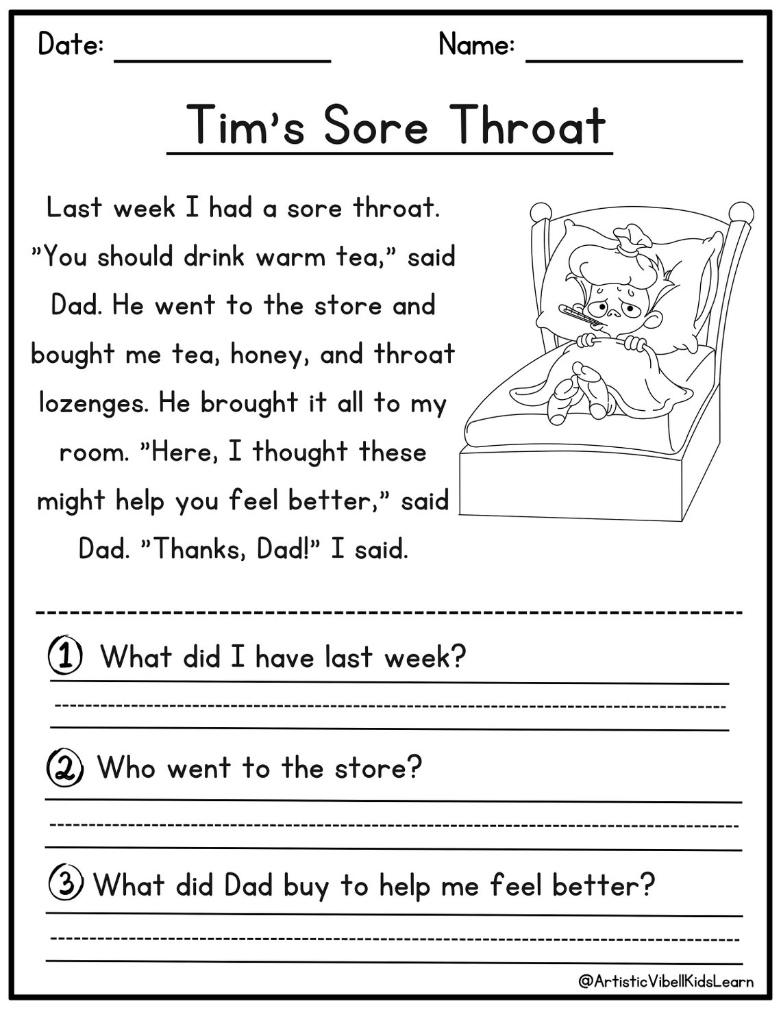 Reading Comprehension Printable Kindergarten First Grade Worksheets ...