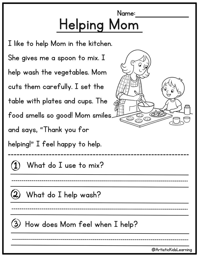 50 Kindergarten 1st Grade Reading Comprehension Passages Worksheets ...