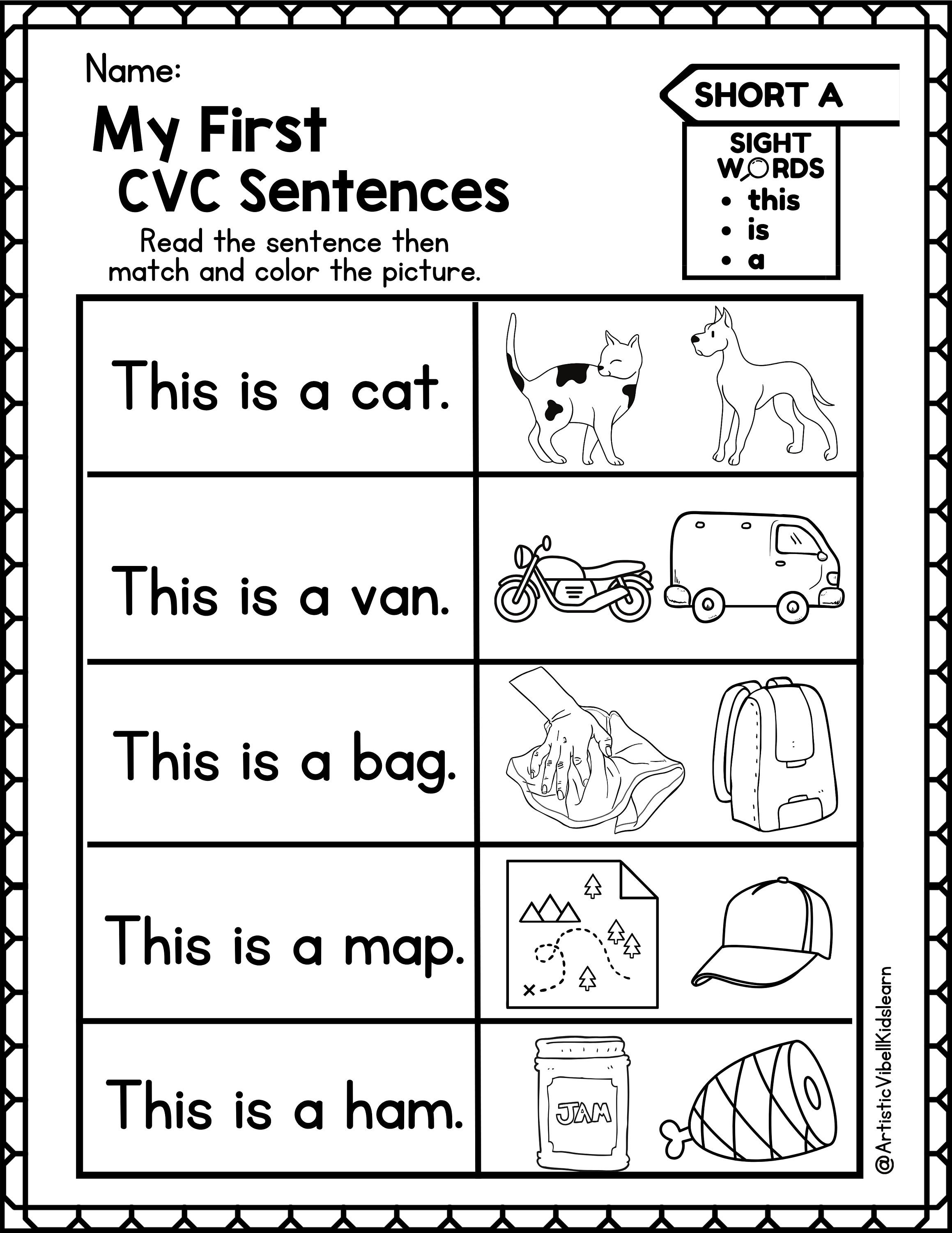 Cvc Word Fluency Worksheets 1st Grade Sentences Cvc Reading Printable ...
