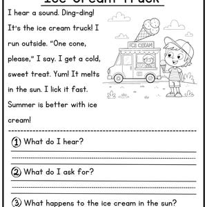 50 Summer Reading Comprehension Passages Kindergarten 1st Grade ...