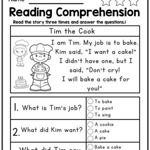 Kindergarten 1st Grade Reading Comprehension Passages Worksheets ...