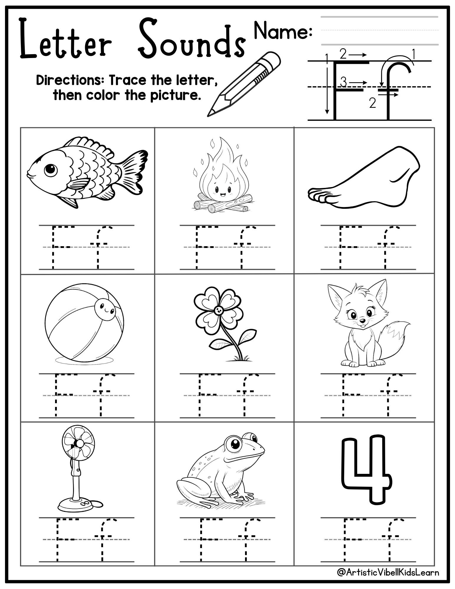 Alphabet Beginning Sounds Worksheets Letters Color & Trace Handwriting ...