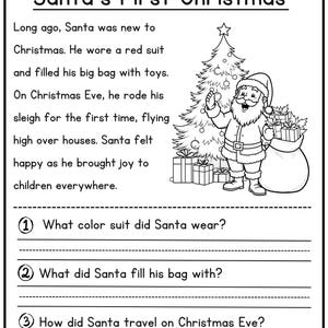 Christmas Reading Comprehension Printable - Kindergarten - First Grade ...
