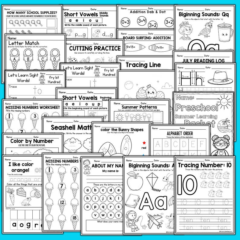 Prek Summer Review - Printable - Worksheets - Homeschool - Teacher ...