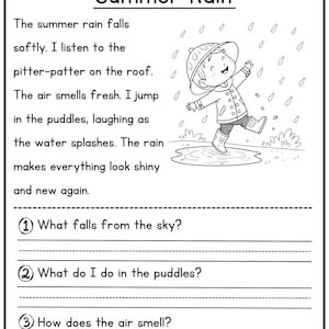 1st Grade Summer Reading Comprehension Passages Kindergarten Passages ...