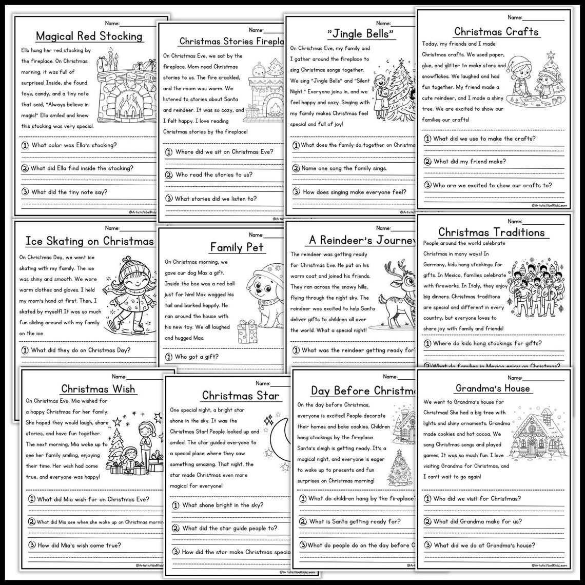 50 Christmas Reading Comprehension Printable - Kindergarten - First ...