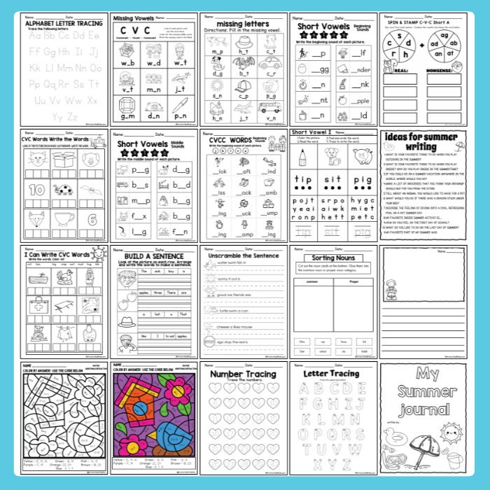 55 Kindergarten Summer Review Worksheets Printable Homeschool Engaging ...
