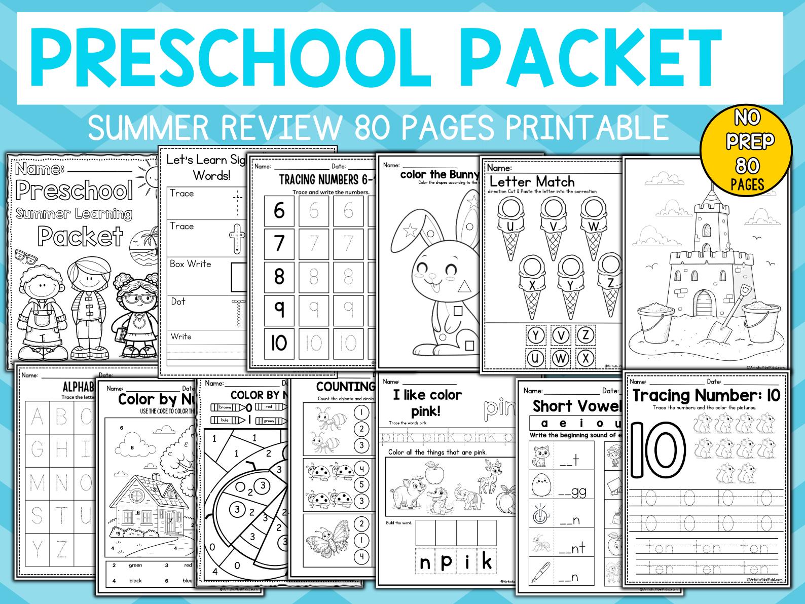 Prek Summer Review - Preschool Printable Worksheets Teacher Resources ...