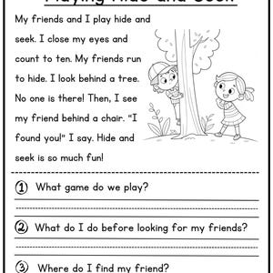 50 Kindergarten 1st Grade Reading Comprehension Passages Worksheets ...