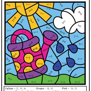 Color by Number Kids Printable Worksheets Spring Spring Addition ...