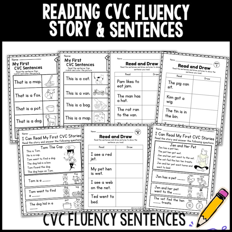 Cvc Word Fluency Worksheets 1st Grade Sentences Cvc Reading Printable ...