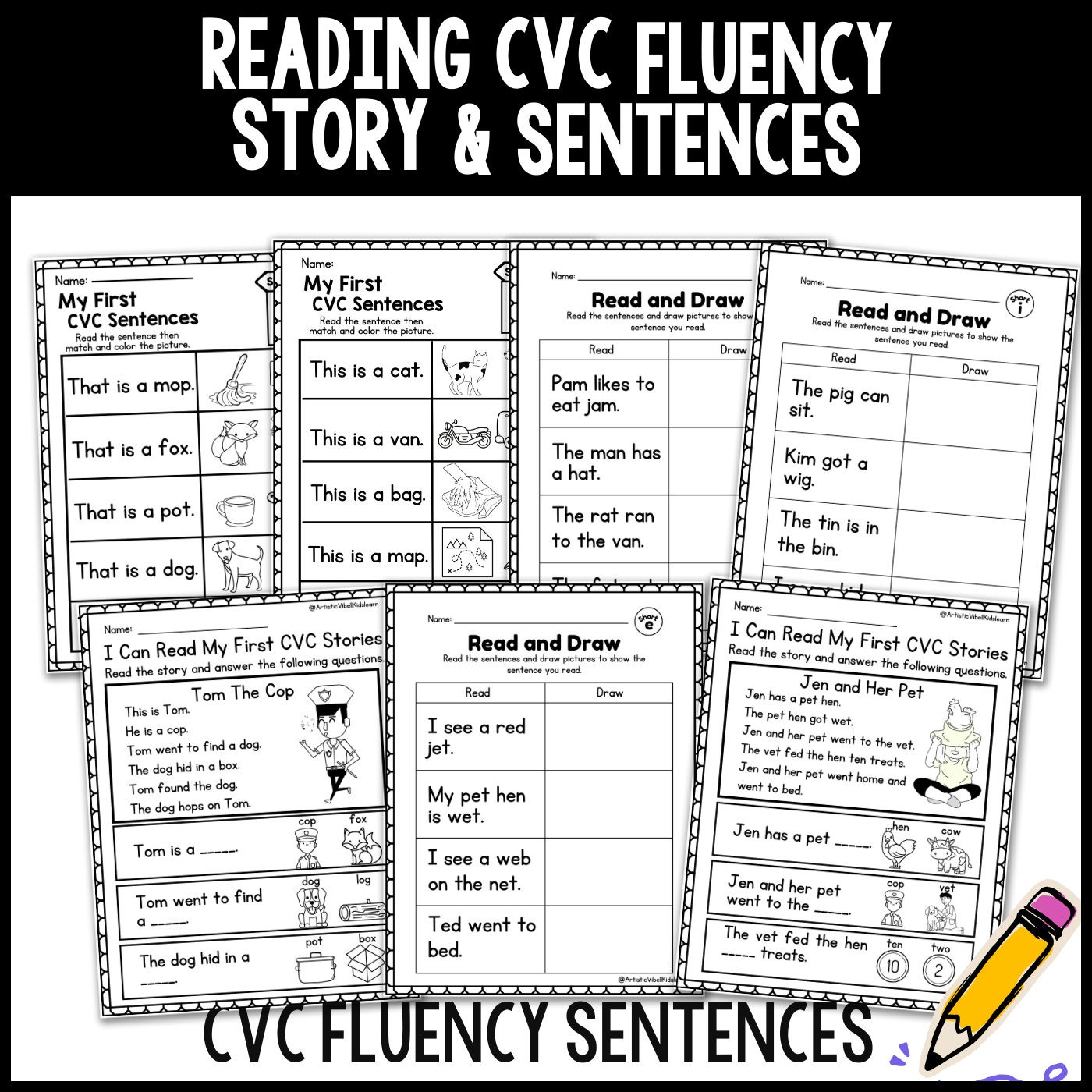 Cvc Word Fluency Worksheets 1st Grade Sentences Cvc Reading Printable ...