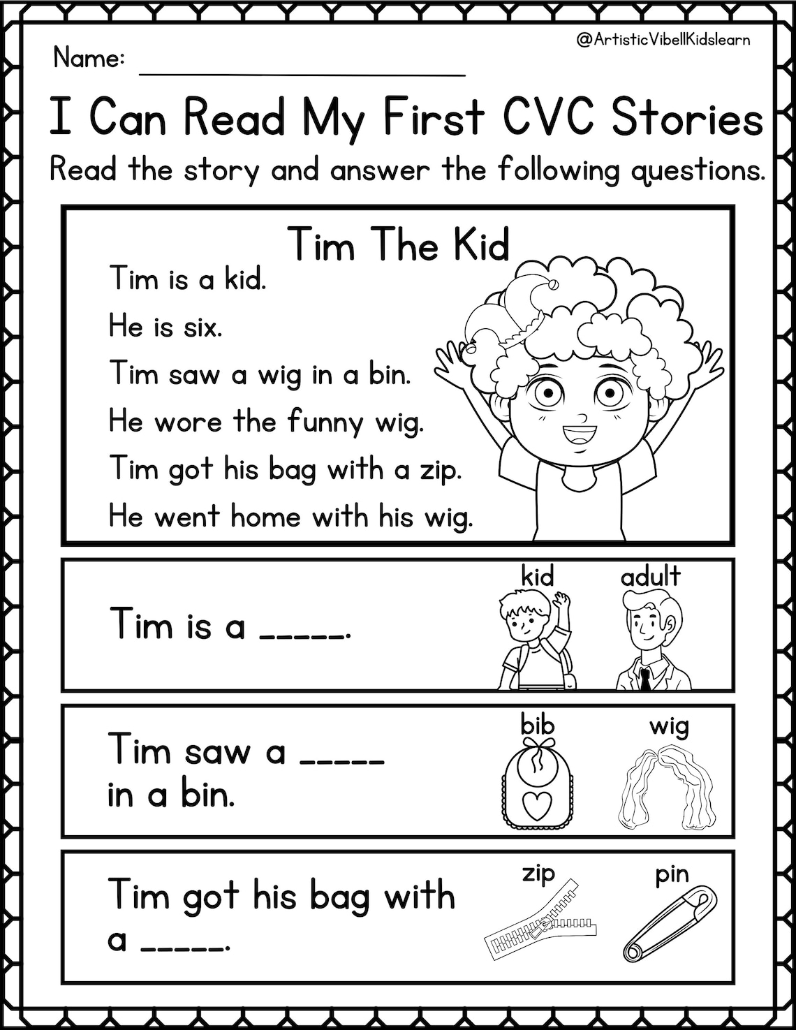 Phonics Worksheets My First CVC Sentences for Kindergarten and First ...