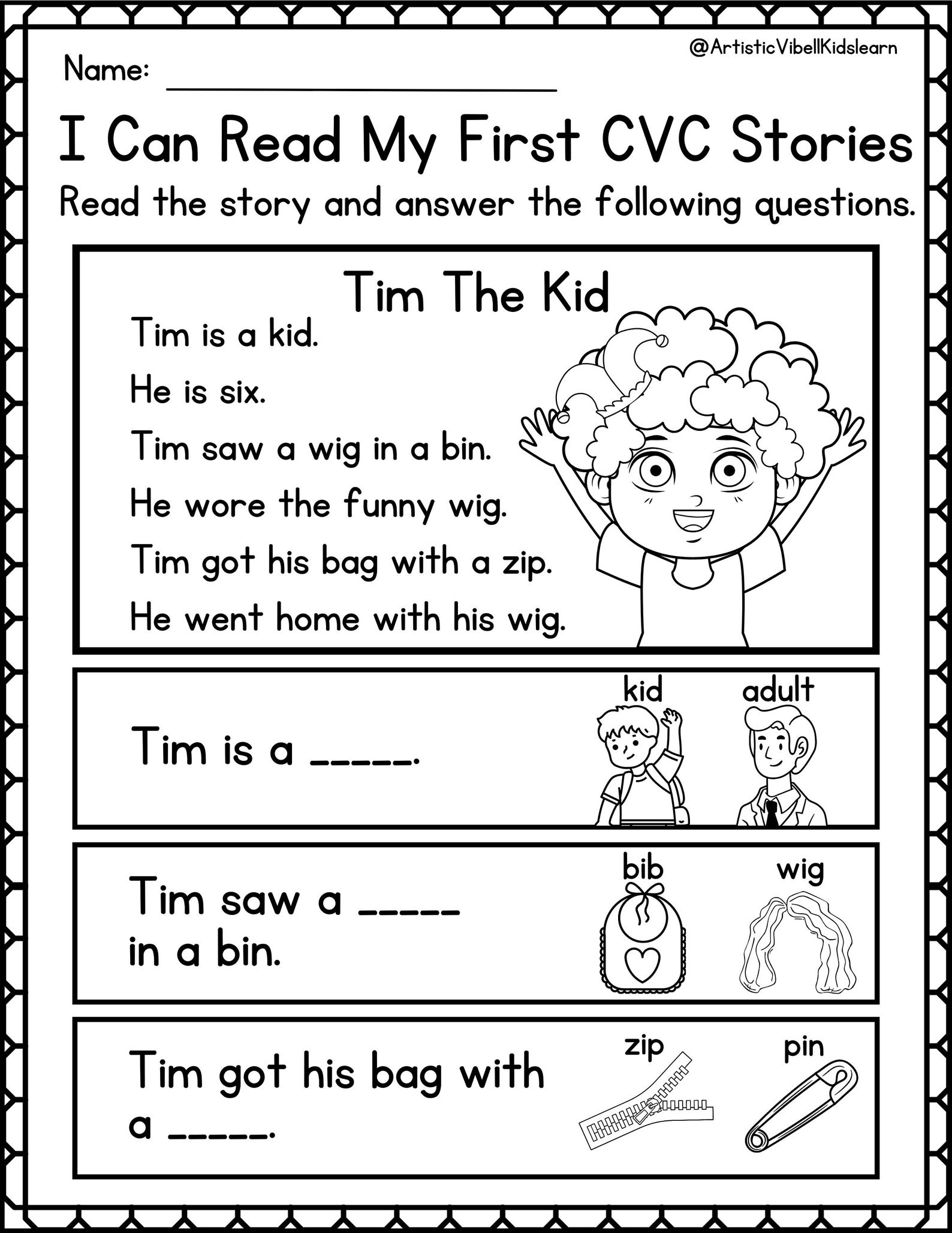 Phonics Worksheets My First CVC Sentences for Kindergarten and First ...