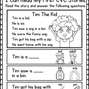 Phonics Worksheets My First CVC Sentences for Kindergarten and First ...