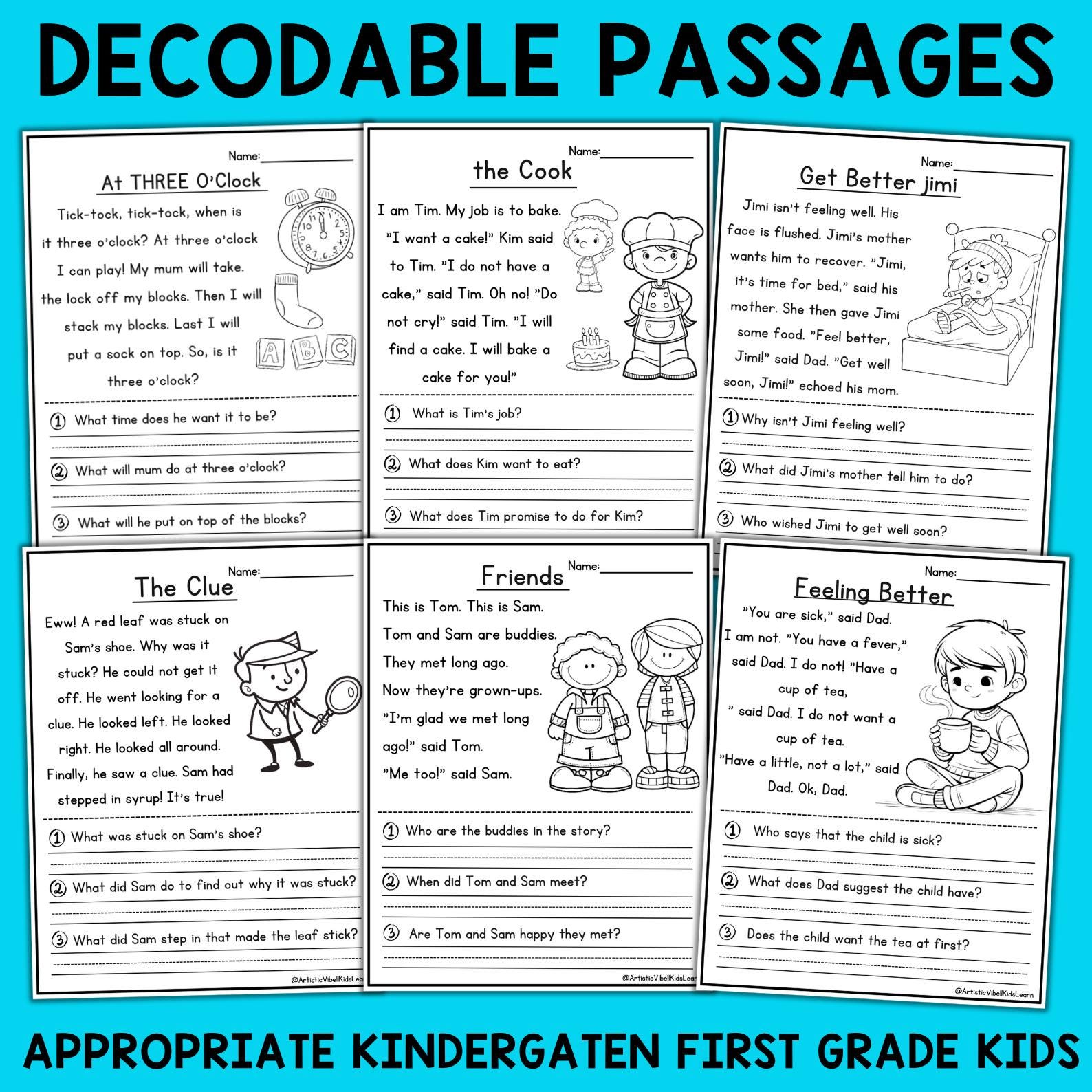 50 Kindergarten 1st Grade Reading Comprehension Passages Worksheets ...